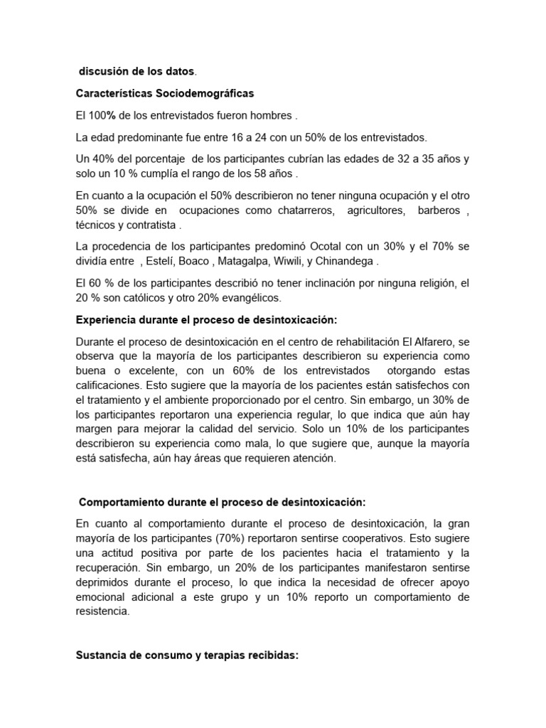 Discusión de Resultados Final | PDF | Terapia | Alcoholismo