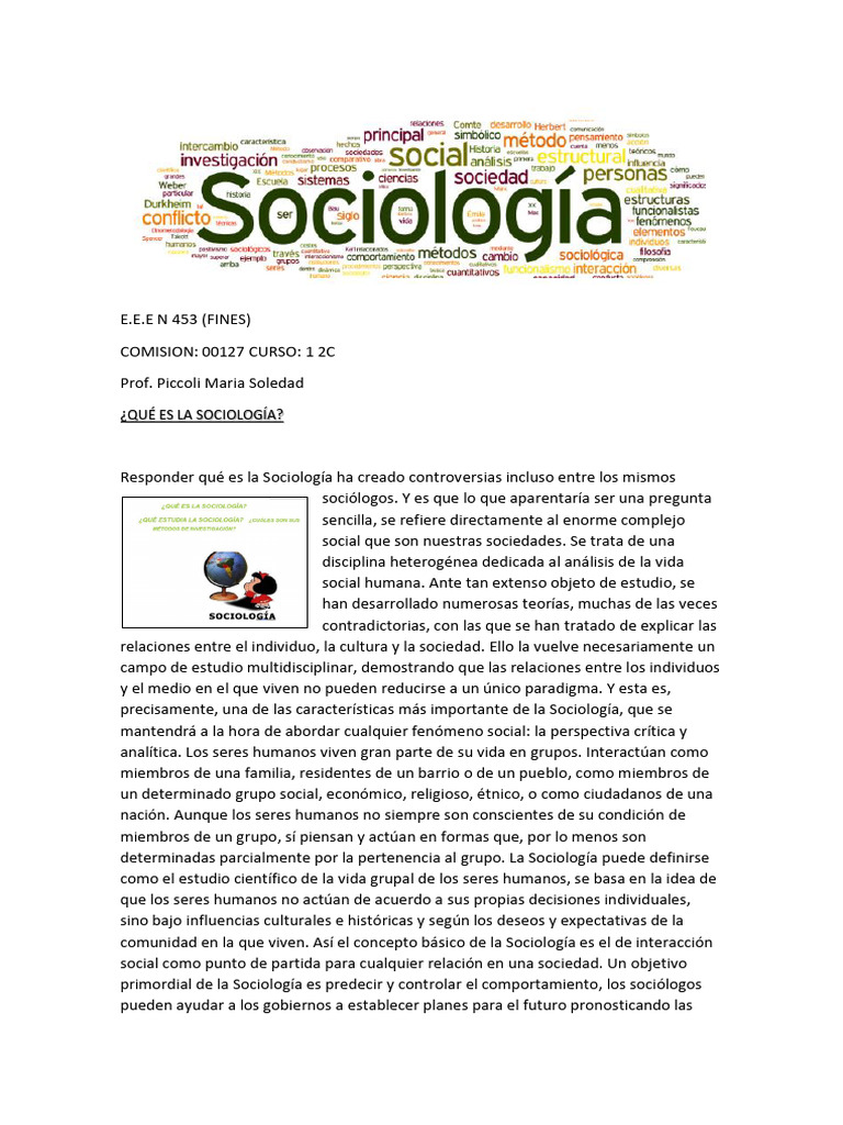Sociologia. Prof. Piccoli Maria - Fines 2024 | PDF | Sociología ...