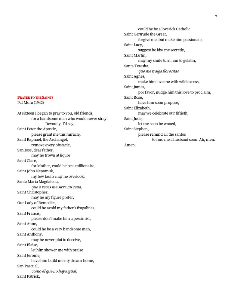 Prayer to the Saints by Pat Mora | PDF | Christian Saints