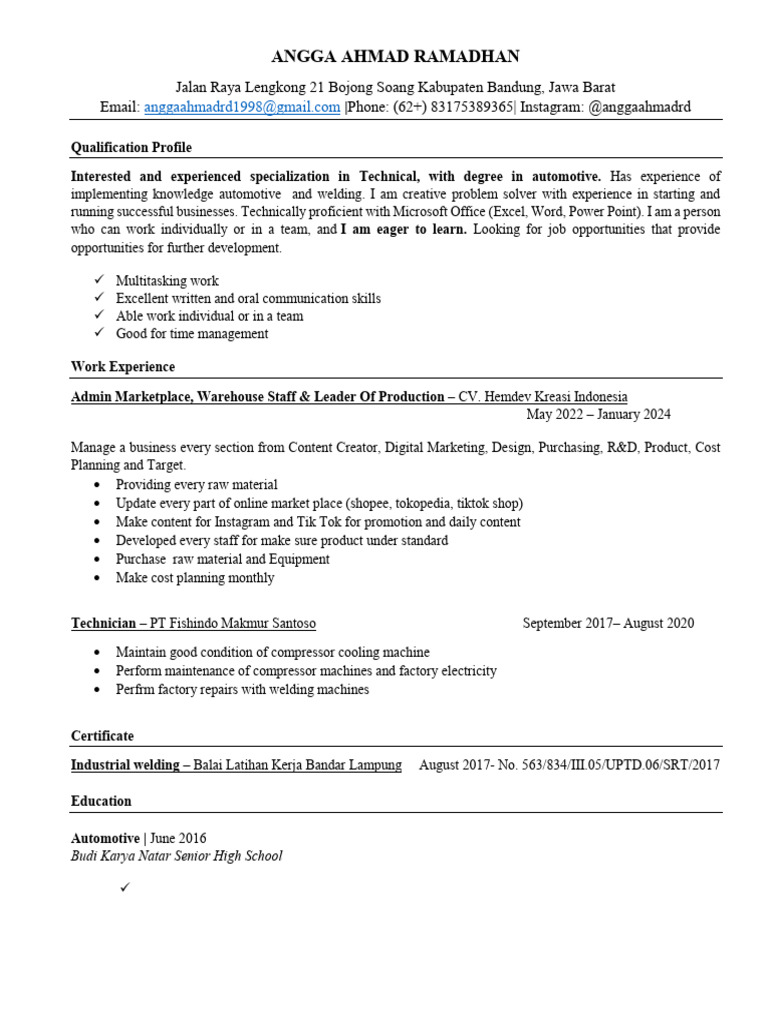 Contoh cv b.inggris | PDF