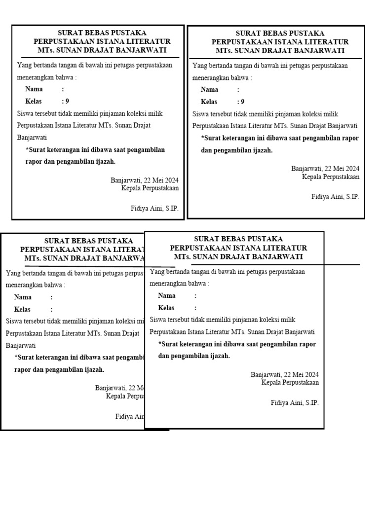 Surat Pernyataan Bebas Pustaka | PDF