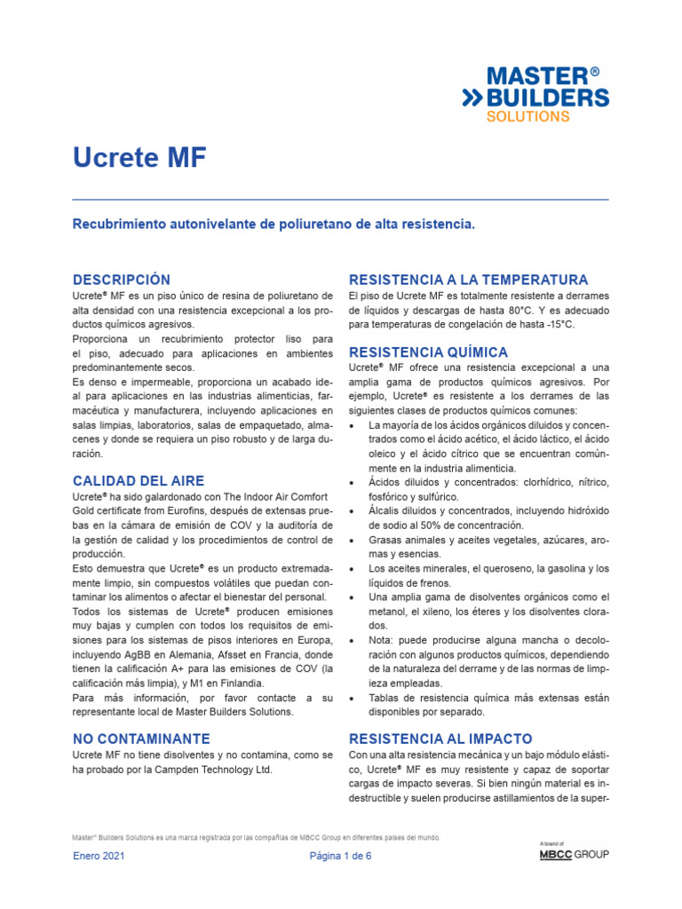 Ucrete Mf Ficha Técnica Pdf Solvente Ácido