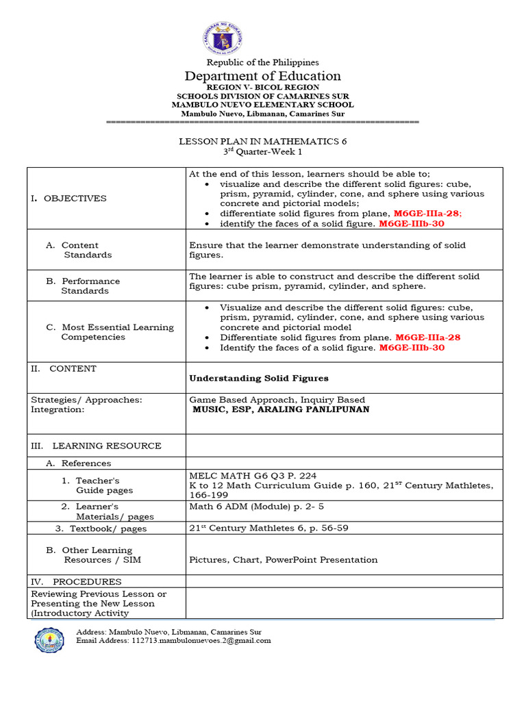 Cot 1-Mathematics 6 | PDF | Shape | Vertex (Geometry)