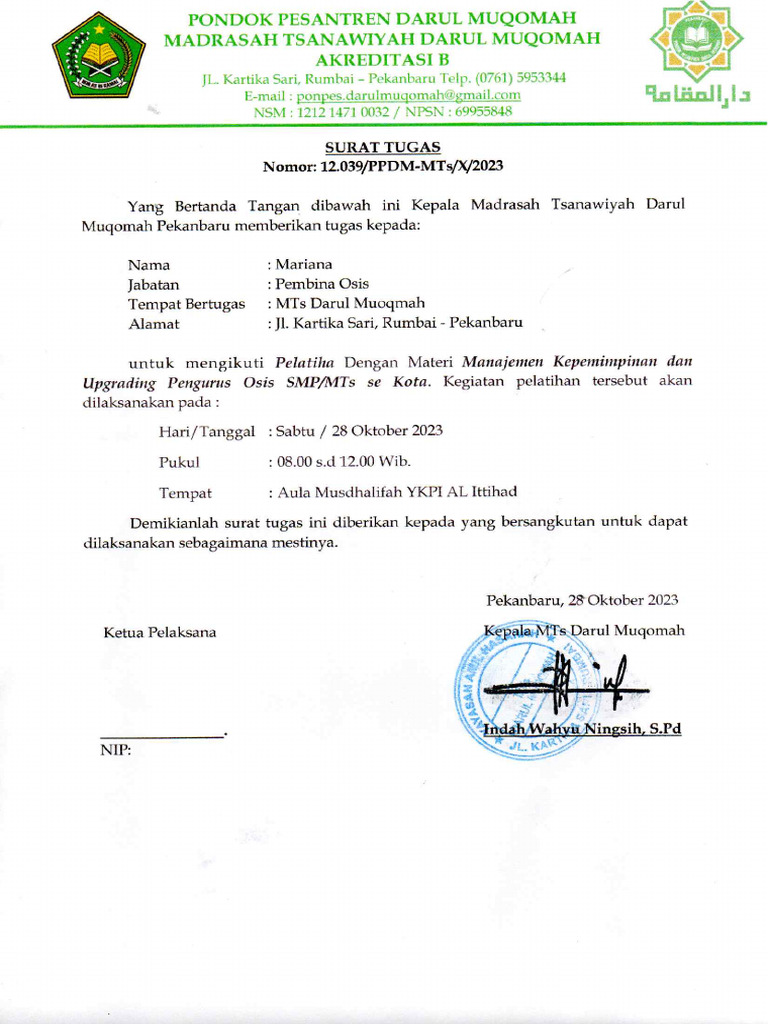 039 Surat Tugas Osis | PDF