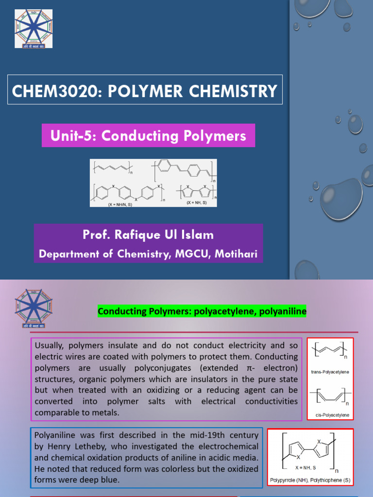 Chem3020: Polymer Chemistry: Unit-5: Conducting Polymers | PDF | Polymers | Polymer Chemistry