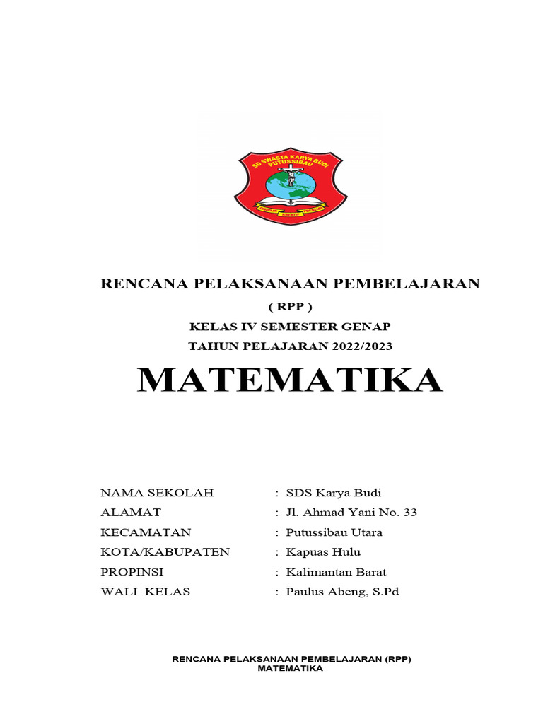 RPP 1 Lembar Matematika Kelas 4 Semester 2 | PDF