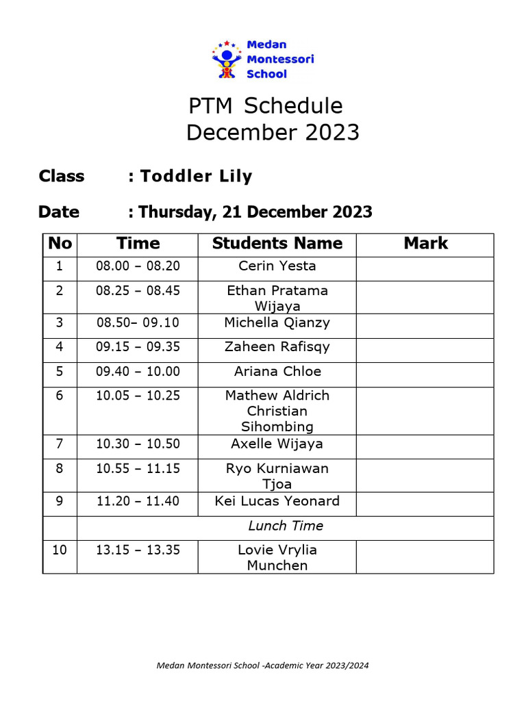 PTM SCHEDULE 2023 | PDF
