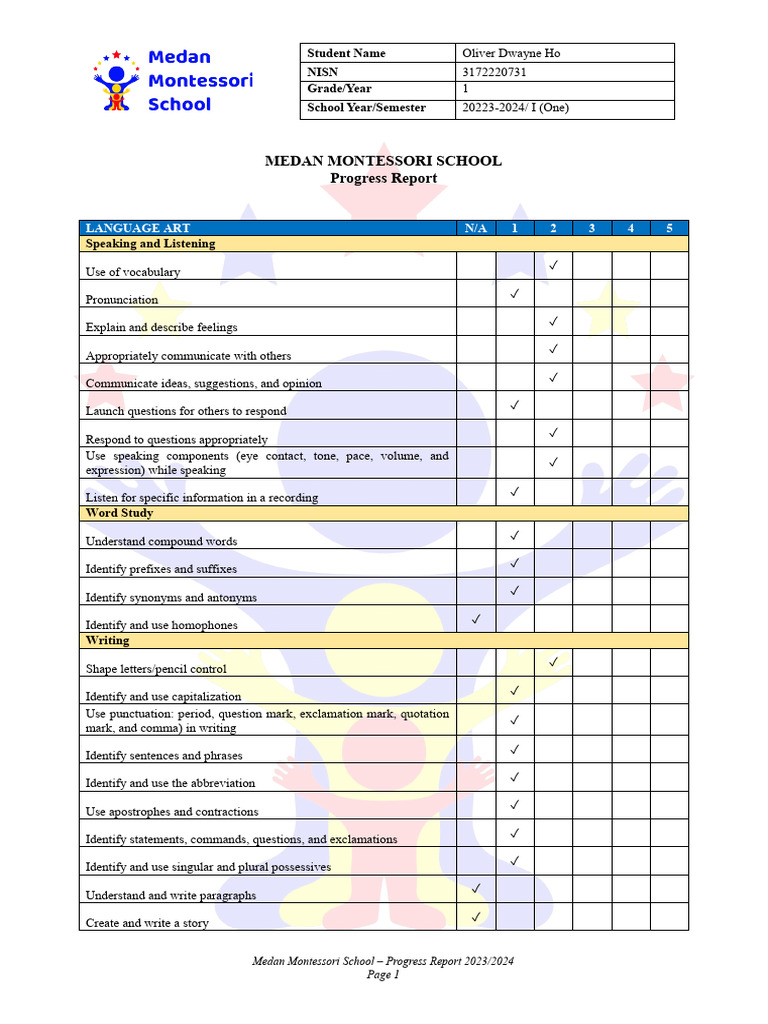 Report Card Year 1-2 - Complete | PDF | Multiplication | Subject (Grammar)