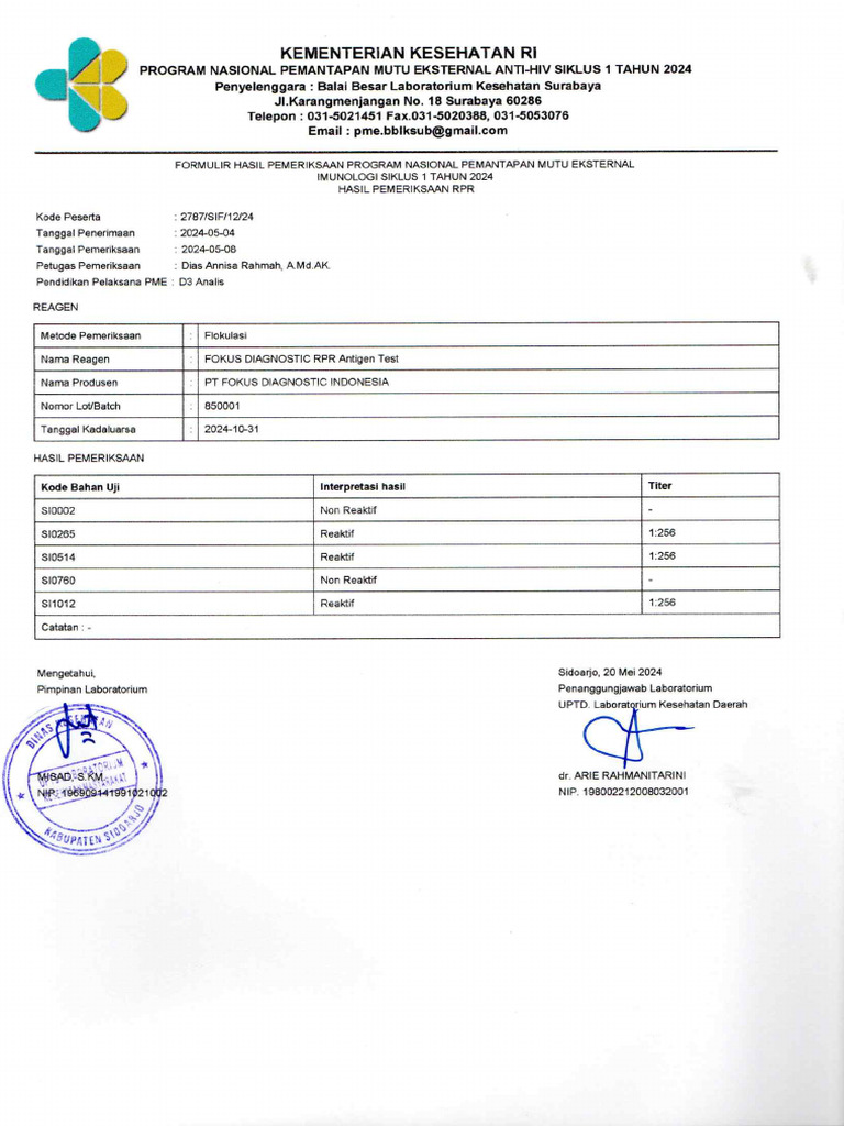 Sifilis RPR S1 | PDF