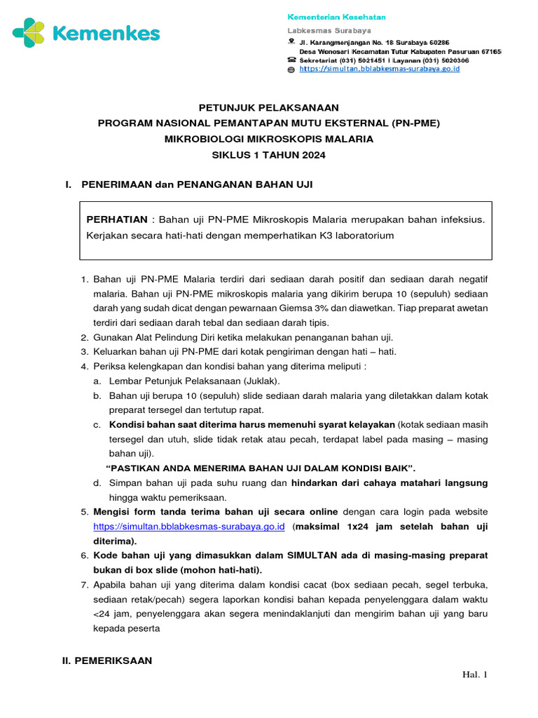 Petunjuk PN-PME Mikroskopis Malaria 2024 | PDF