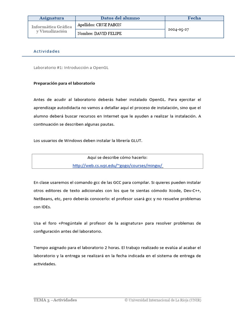 Laboratorio 1 - Introducción A OpenGL | PDF | Entorno de desarrollo integrado | Desarrollo de ...