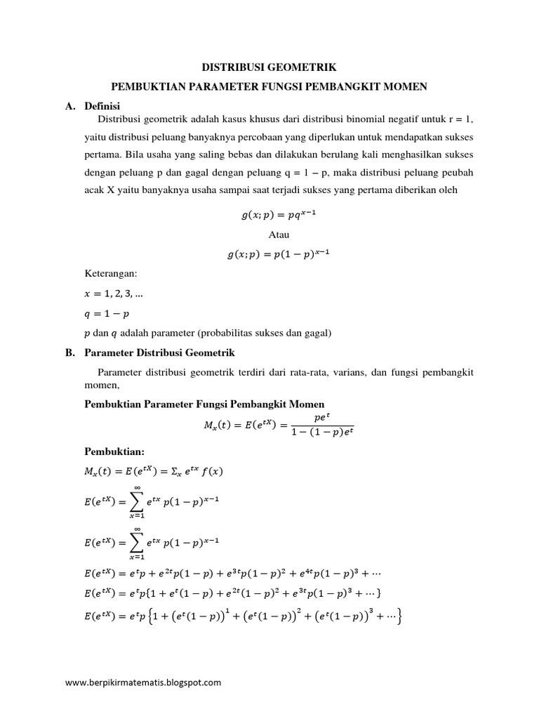 Pembuktian Distribusi Geometrik | PDF