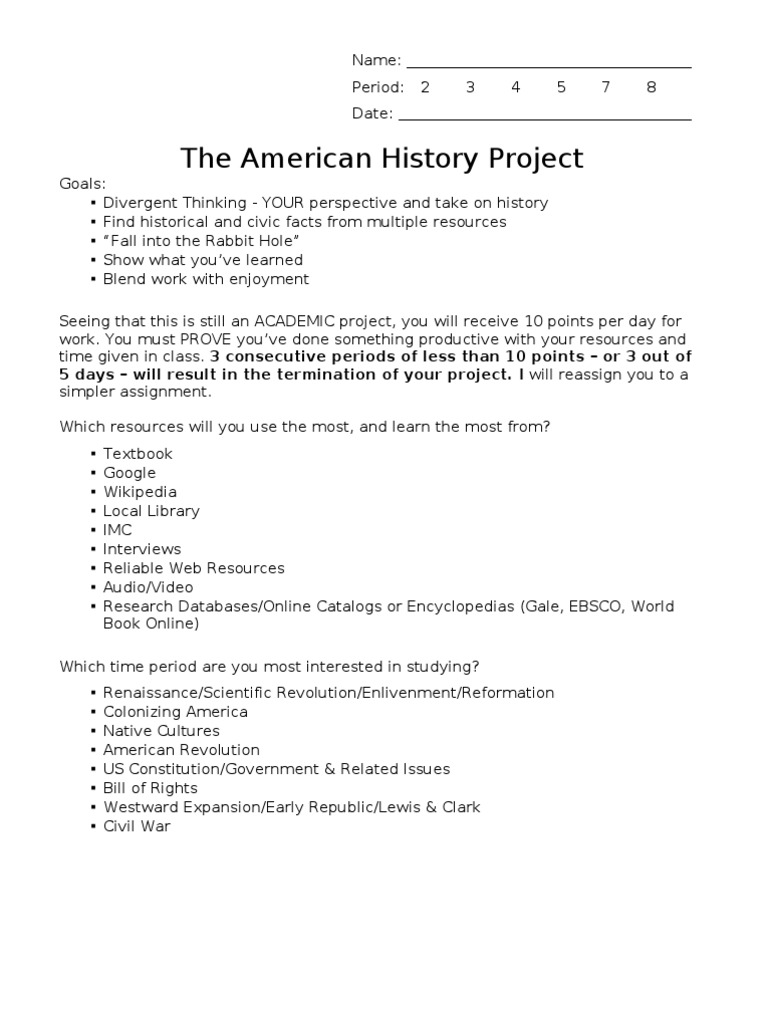 APUSH Project Guidelines 2011 | PDF