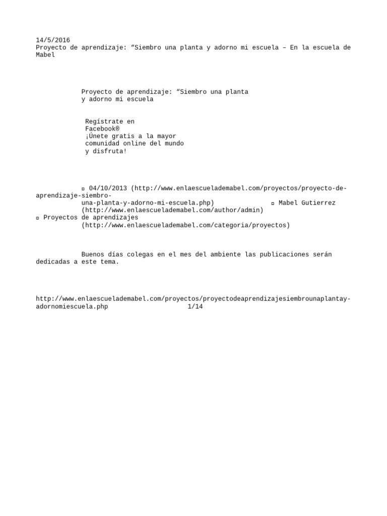 Proyecto de Aprendizaje Siembro Una Planta y Adorno Mi Escuela en La Escuela de Mabel | PDF ...