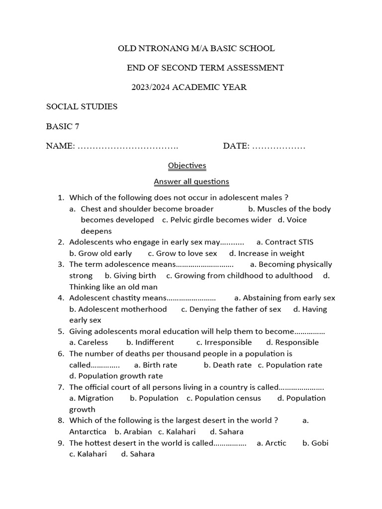 Social Studies Basic 7 | PDF | Adolescence | Human Development