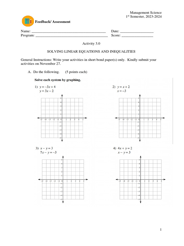 Assignments-Unit-3-Linear-Equations-and-Inequalities | PDF