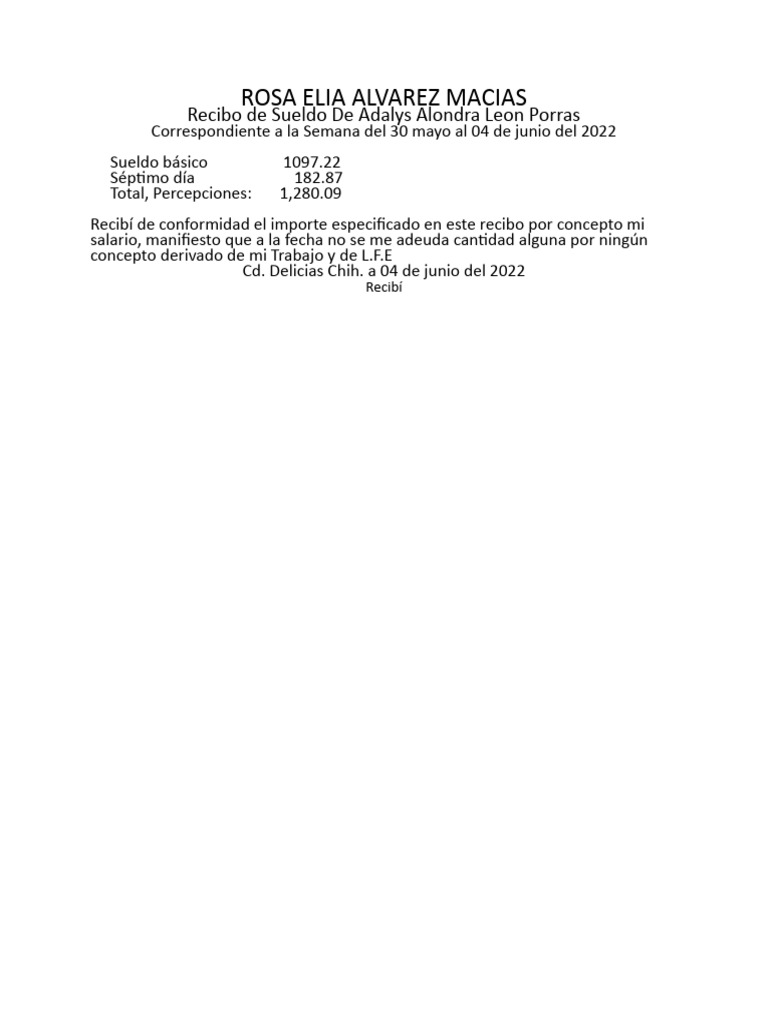 Recibo de Sueldo Adalys Leon Porras | PDF
