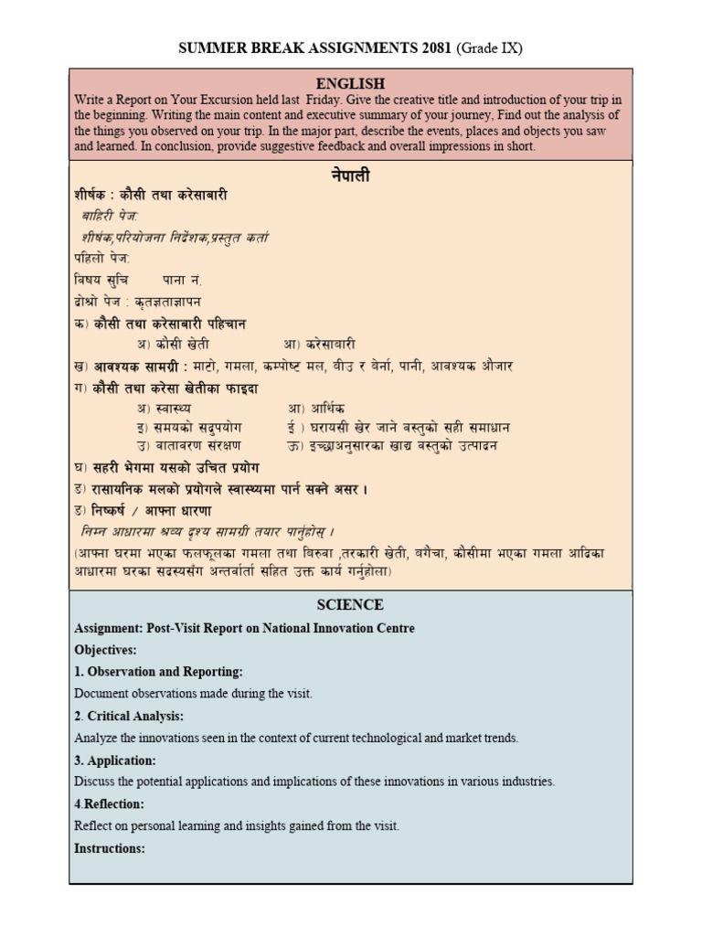 SUMMER BREAK ASSIGNMENTS 2081 - Grade IX | PDF | Function (Mathematics) | Microsoft Power Point