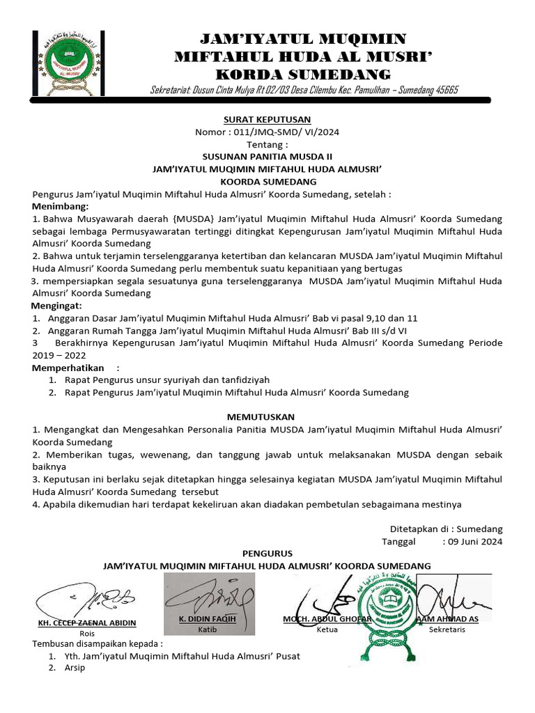 SK Panitia Musda II Korda Sumedang | PDF