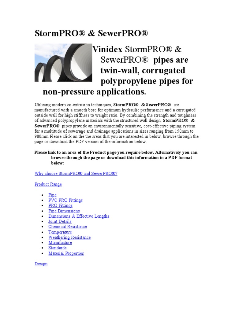 Stormpro® & Sewerpro® Vinidex Stormpro® & Twin-Wall, Corrugated ...