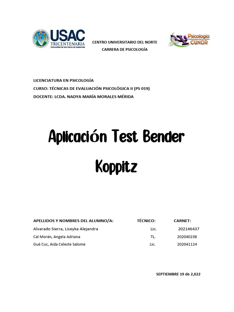 Aplicacion de Test Bender Koppitz | Descargar gratis PDF ...