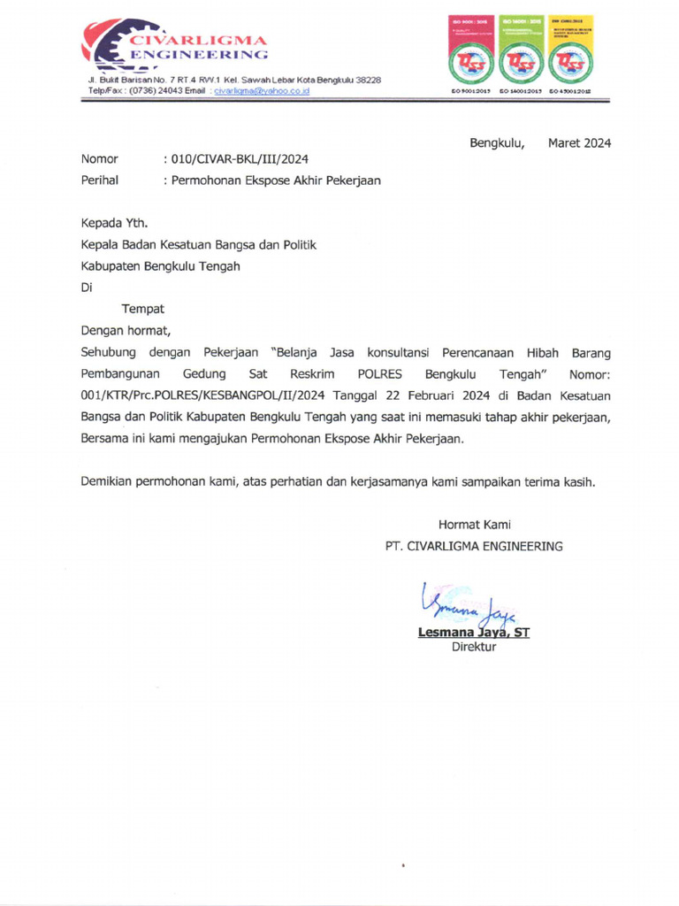 Contoh Surat Permohonan Ekspose | PDF