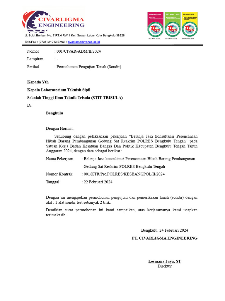 Contoh Surat Sondir | PDF