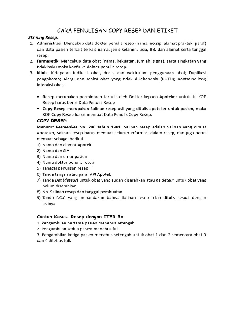 Cara Penulisan Copy Resep Dan Etiket | PDF