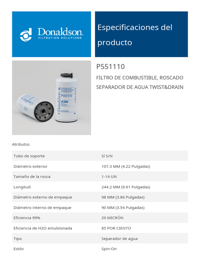 P551110 - Especificaciones Del Producto | PDF