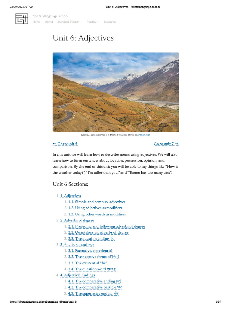 Unit 6_ Adjectives – tibetanlanguage.school | PDF | Adjective | Adverb