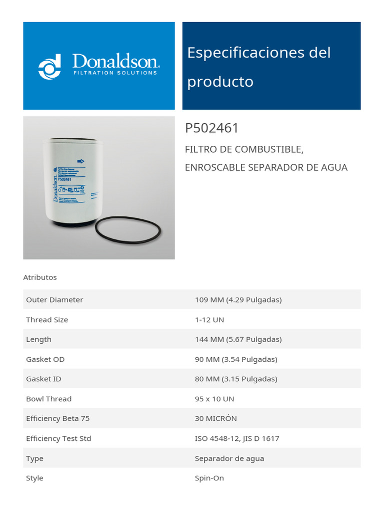 P502461 _ Especificaciones del producto | PDF