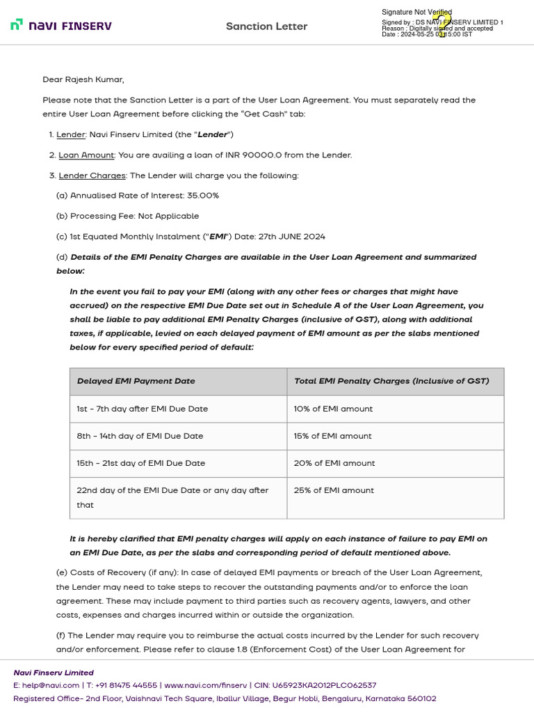 Sanction Letter | PDF | Loans | Interest
