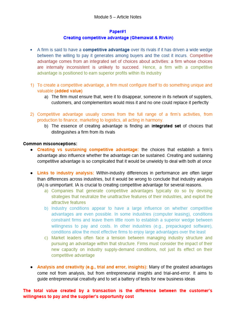 Module-5 Notes | PDF | Competitive Advantage | Business