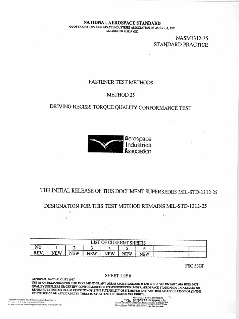 Nasm1312 25 Driving Recess Torque Quality Conformance Test Download Free Pdf Specification 