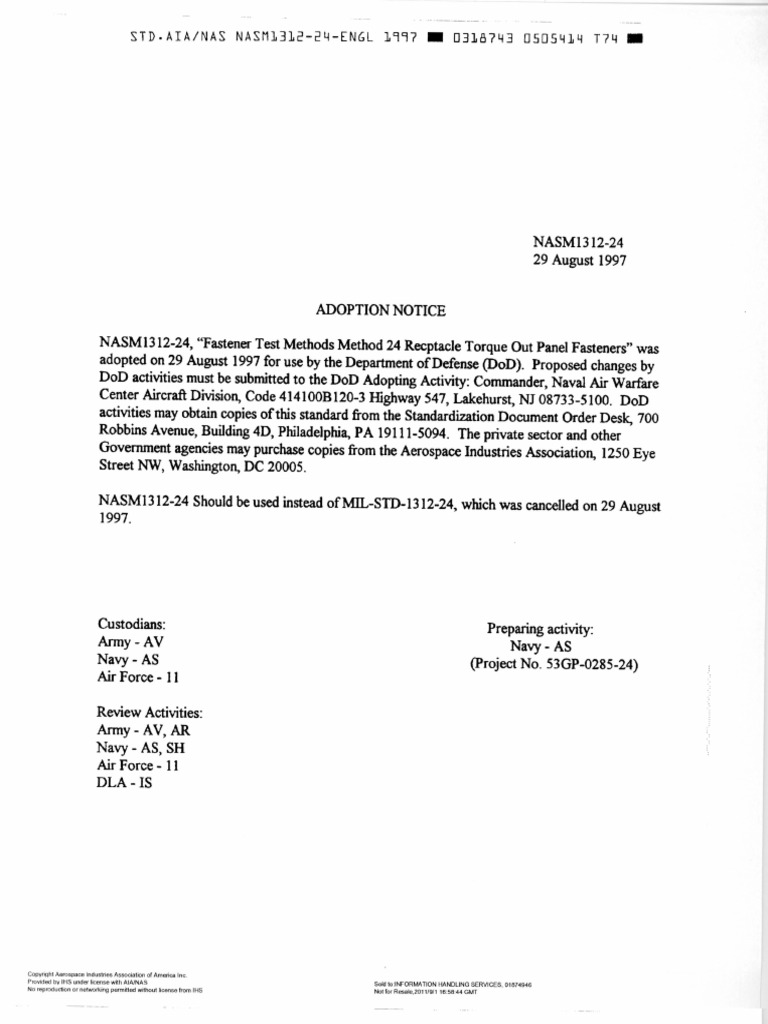 Nasm1312-24 Receptacle Torque-Out Panel Fasteners | PDF | Copyright ...