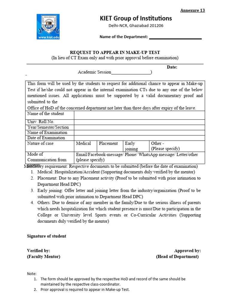 13 - Request Form To Appear in Make-Up Test | PDF