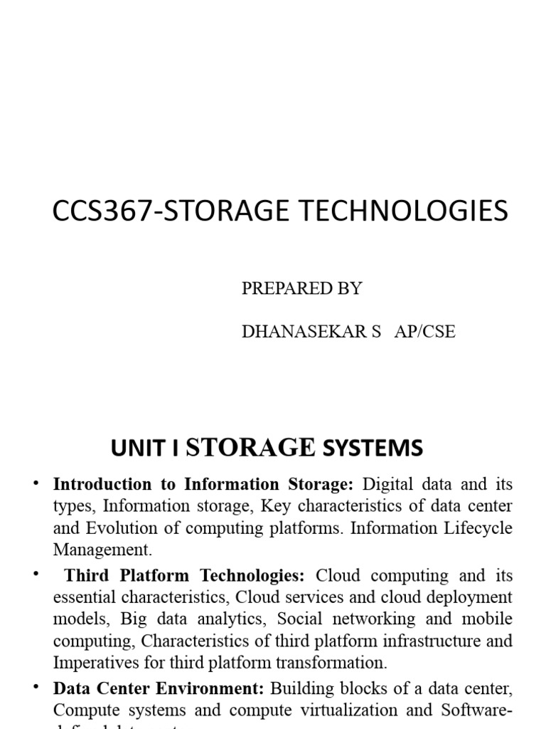 Ccs367-Storage Technologies-Unit - I | PDF | Databases | Data Center