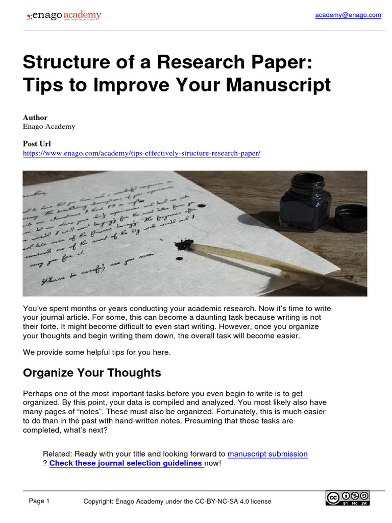 Structure of A Research Paper - Tips To Improve Your Manuscript | PDF ... Structure of A Research Paper - Tips To Improve Your Manuscript | PDF ...