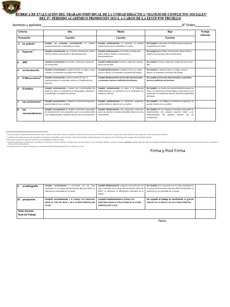 Rúbrica de Evaluación Del Trabajo Aplicativo Individual MCS 2024 | PDF
