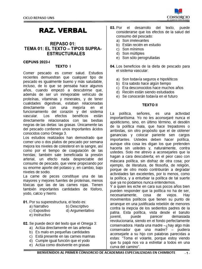 Razonamiento Verbal Repaso 01 | PDF | Desastre de Chernobyl | Dieta