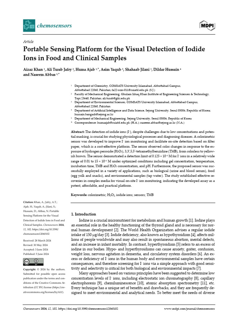Portable Sensing Platform For The Visual Detection of Iodide Ions in Food and Clinical Samples ...