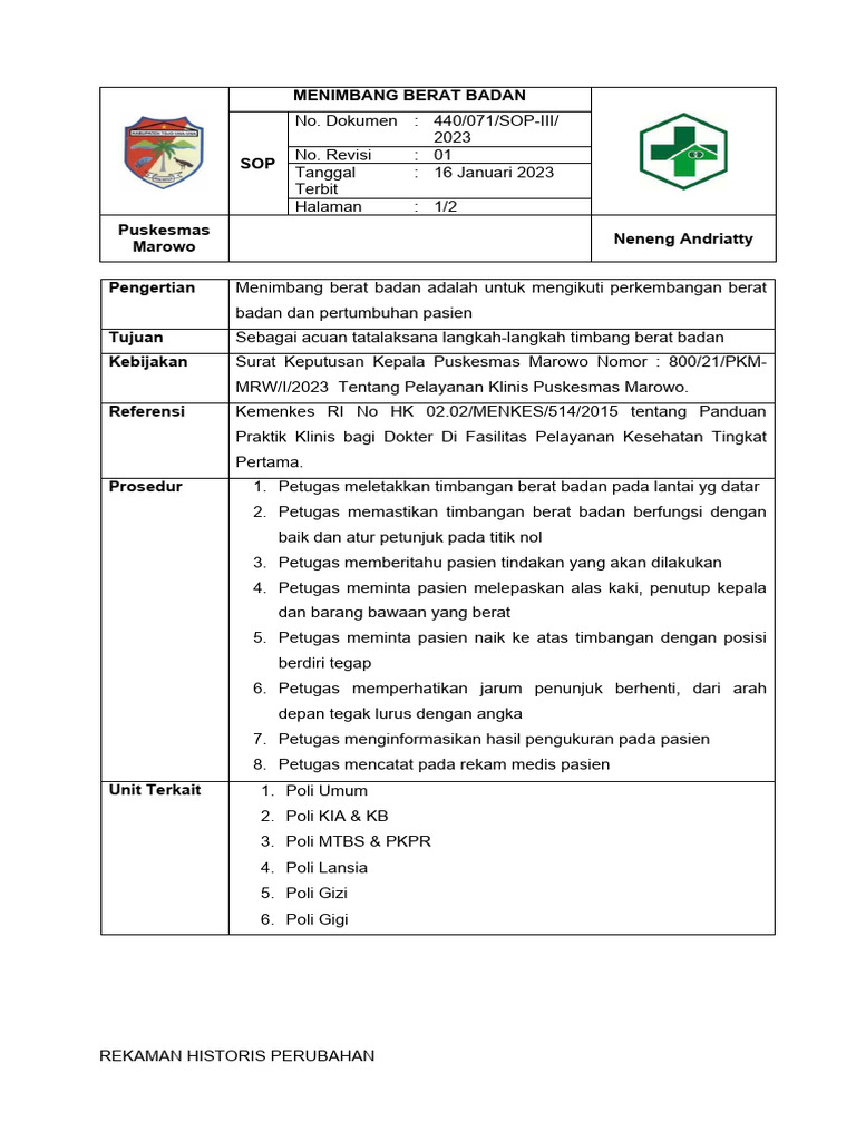 SOP Timbang Berat Badan | PDF