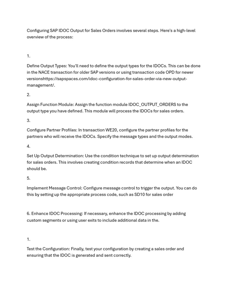 Configuring Sap Idoc Output For Sales Orders Pdf Sales Systems Engineering