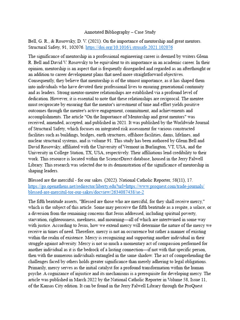 ANnotated Bibliography Case STudy | PDF | Mentorship | Justification ...