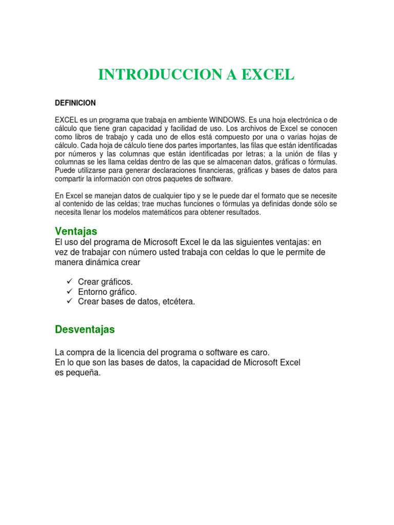 Introduccion a Excel | Descargar gratis PDF | Microsoft Excel | Hoja de cálculo