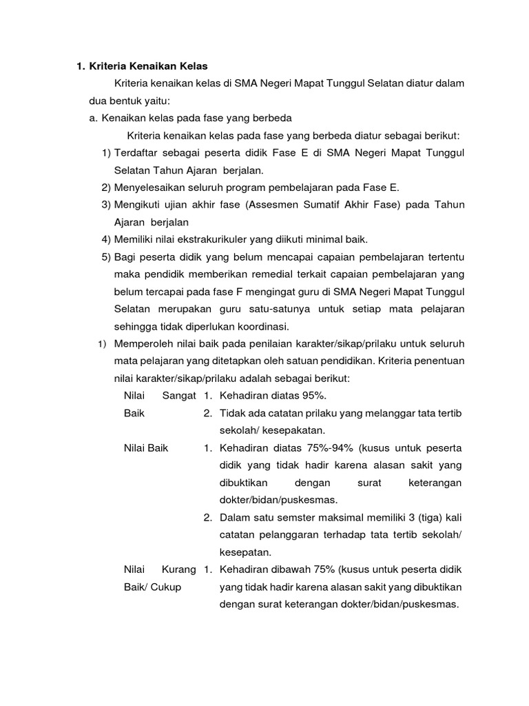 Kriteria Kenaikan Kelas Dan Kelulusan | PDF
