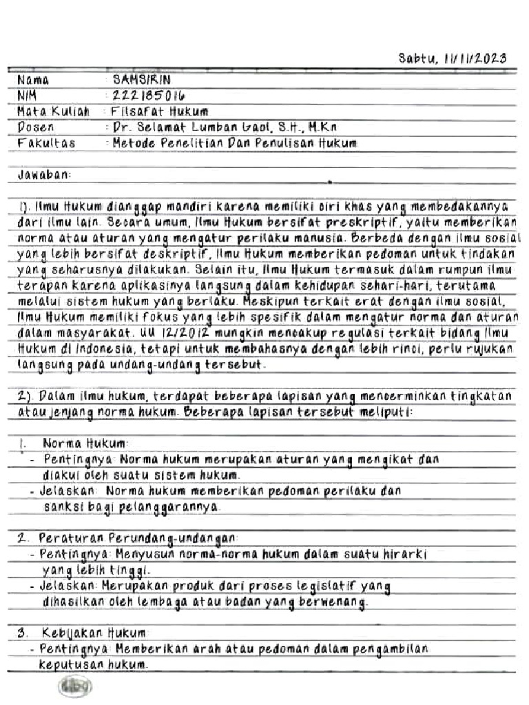 Jawaban Uts Metode Penelitian Dan Penulisan Hukum-Samsirin-222185016 | PDF