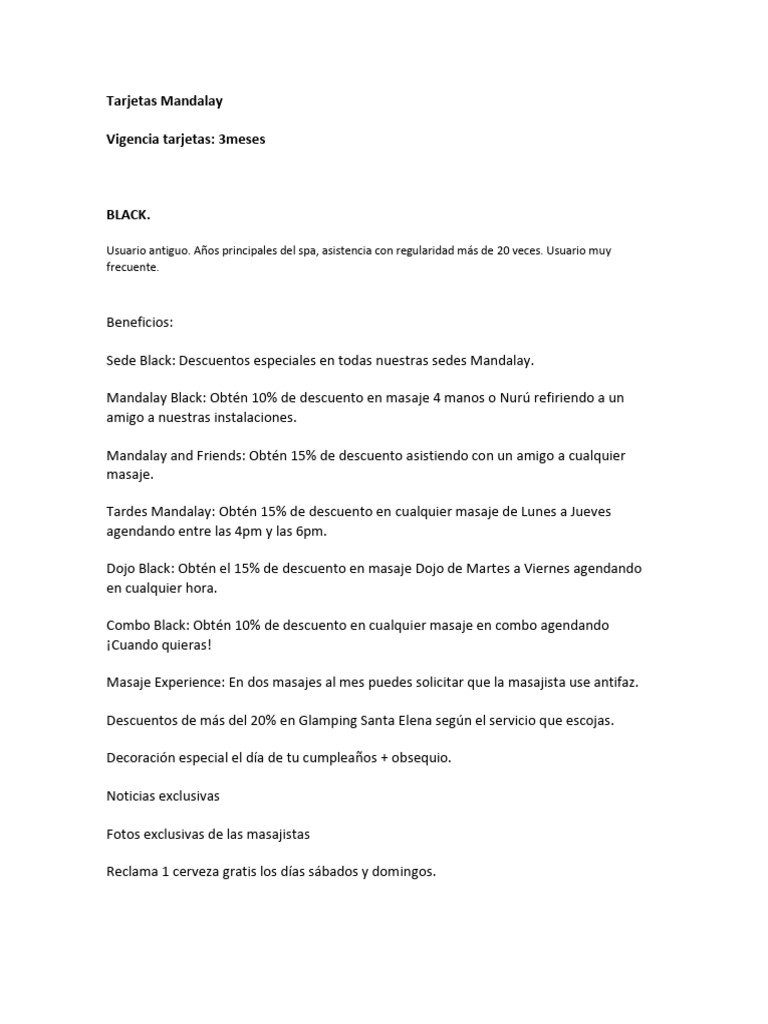 Tarjetas Mandalay | PDF