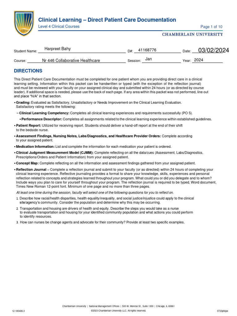 NR 446 Clinical Packet w8 | Download Free PDF | Nursing | Heart