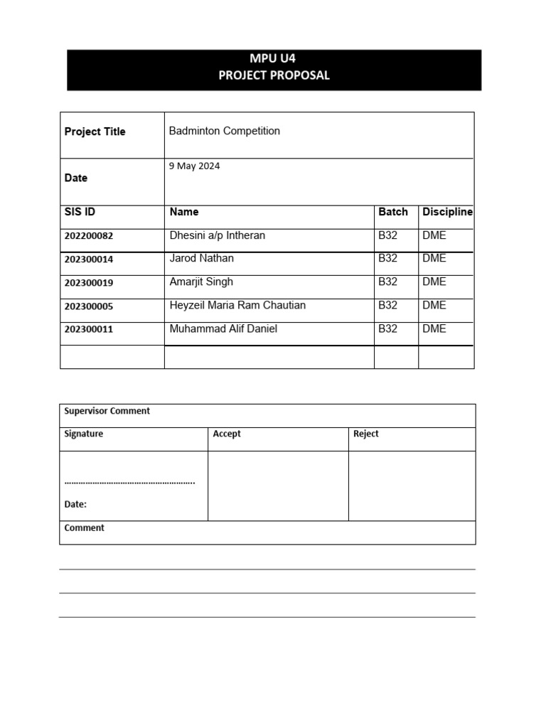 Badminton Project Proposal | PDF | Sports